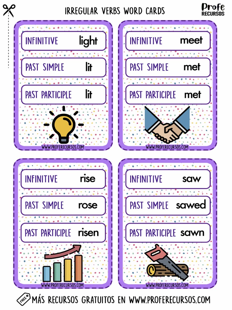 Irregular-Verbs-Tarjetas (WWW - Proferecursos.com) (1) - 8-14 | PDF