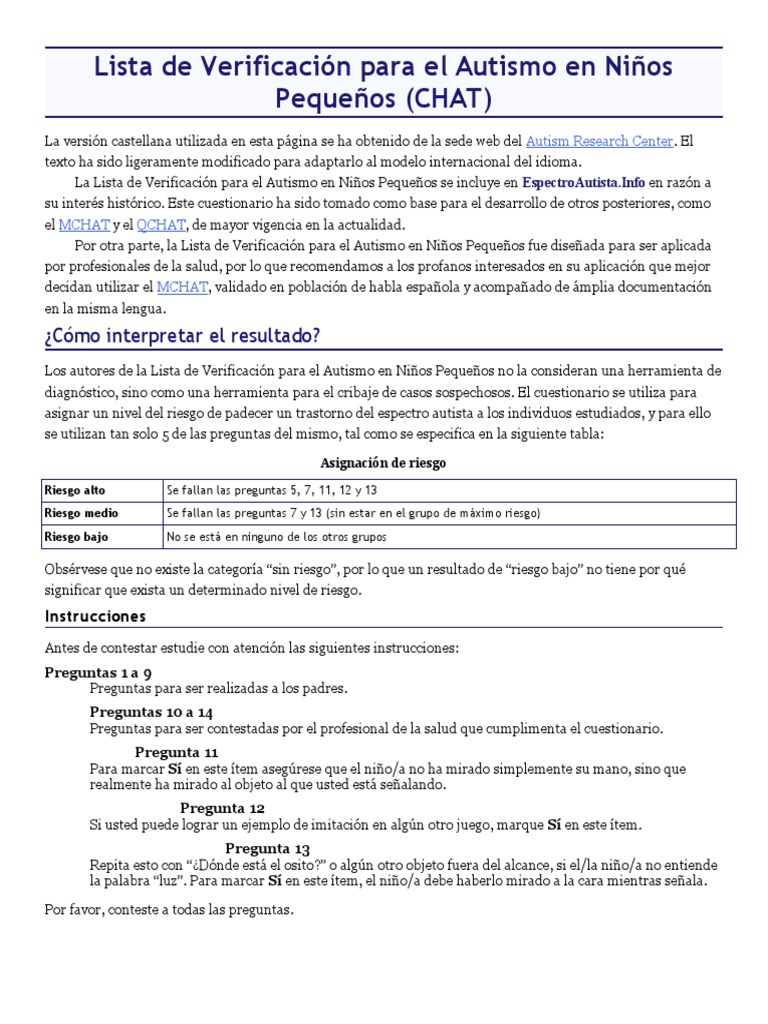 Cuestionarios para Deteccion Rapida de AUTISMO | PDF | Espectro autista ...
