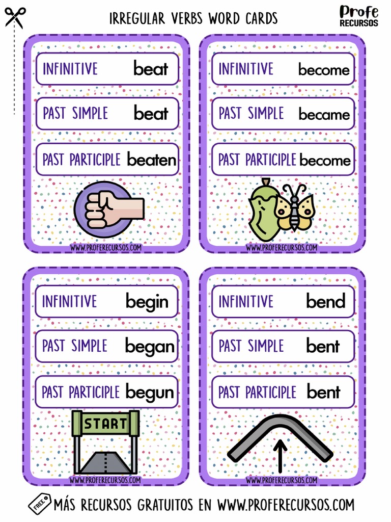 Irregular-Verbs-Tarjetas(www.proferecursos.com) (1)-1-7 | PDF