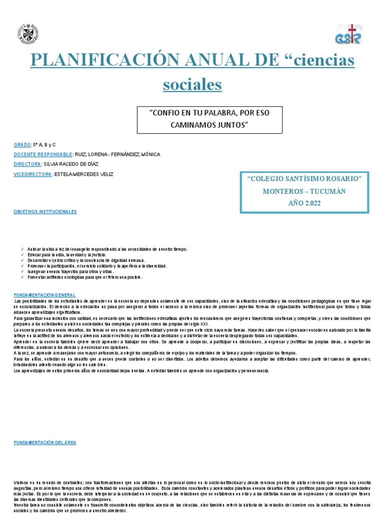 Planificación 2.022 C Sociales 5º | PDF