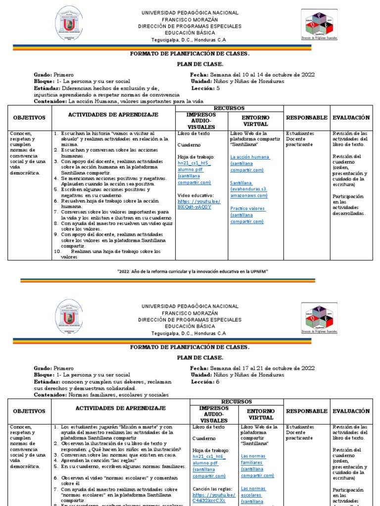 Plan de Clases: Ciencias Sociales 1° Grado | PDF | Maestros | Educación ...