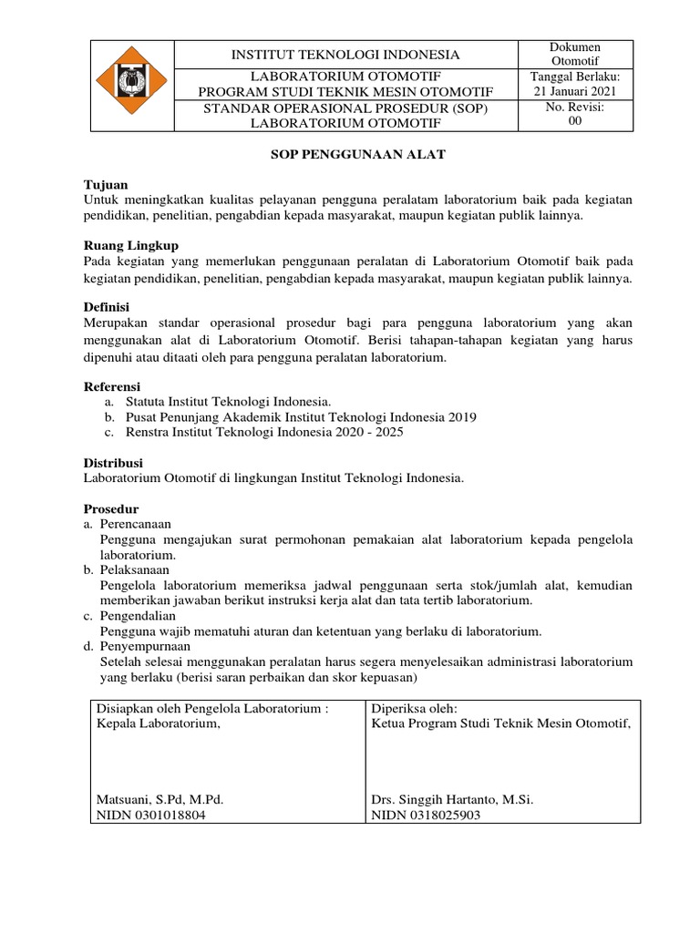 Sop Penggunaan Dan Peminjaman Alat | PDF