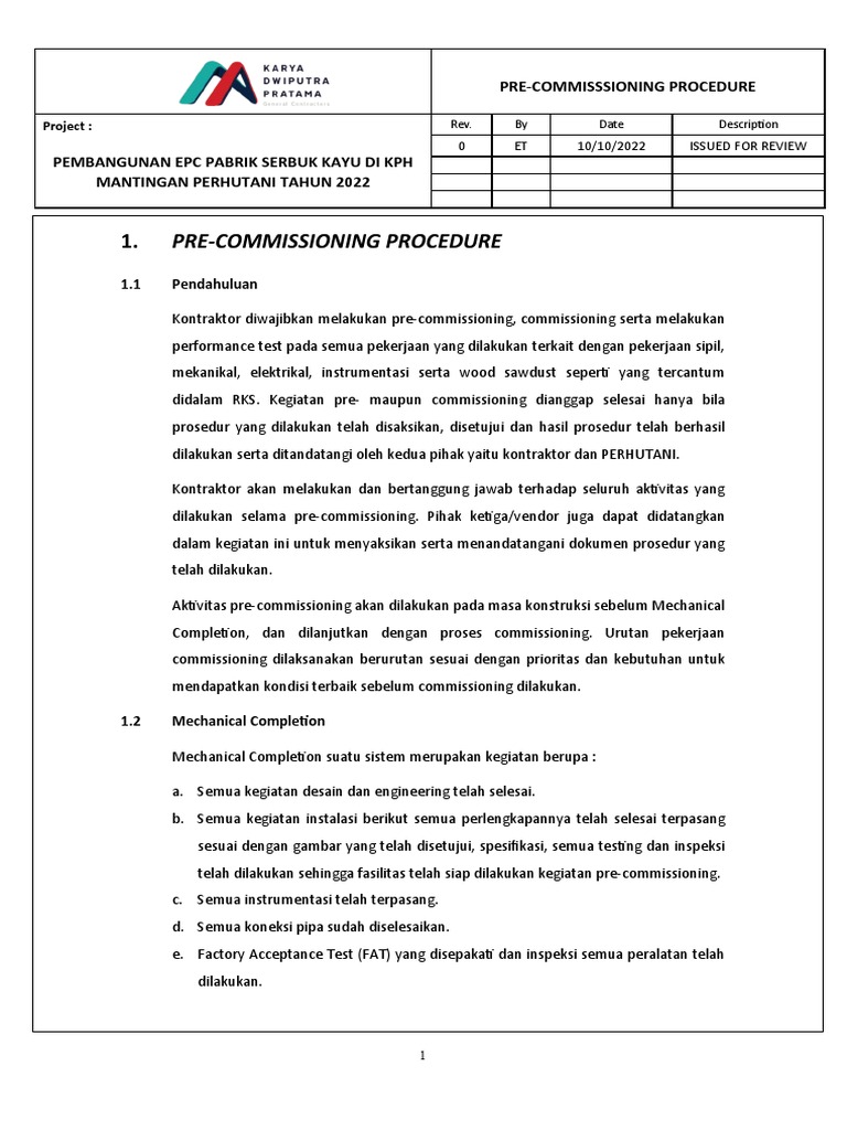 Pre Commissioning Procedure | PDF