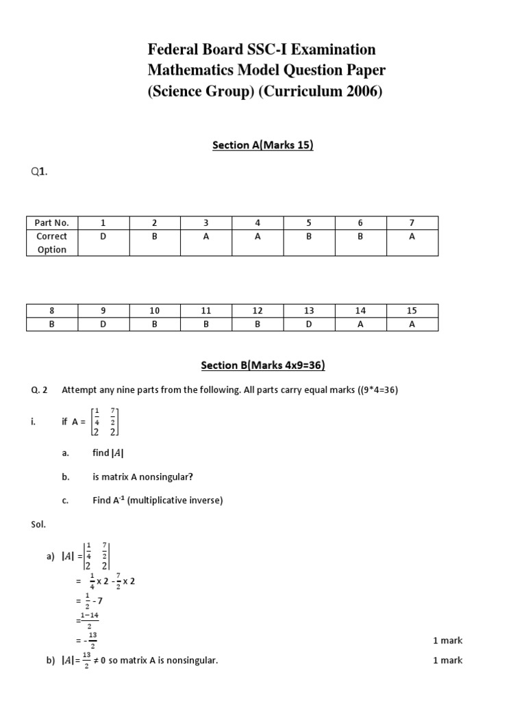 SSC-I Math Model Paper 2006 | PDF | Teaching Methods & Materials