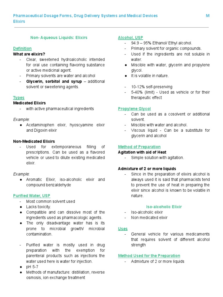Elixirs | PDF | Ethanol | Glycerol