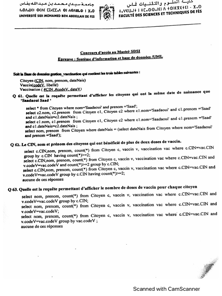 Concour Sciences Des Données Et Systèmes Intelligents FST FES 2022 | PDF