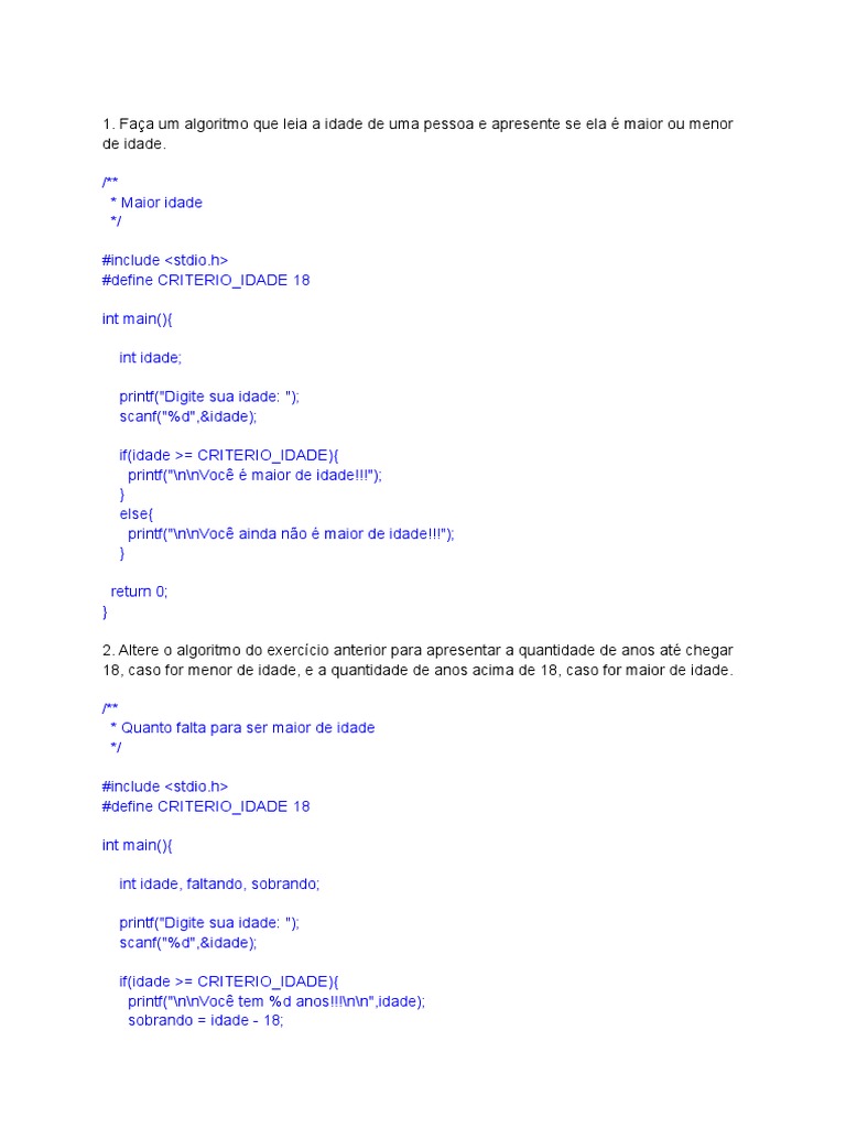Algoritmos em Linguagem de Programação C - Estrutura Condicional | PDF ...