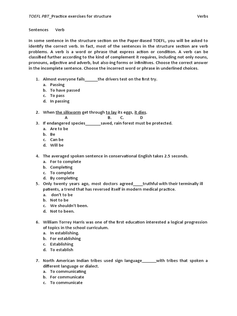 TOEFL PBT Structure | PDF | Verb | English Language
