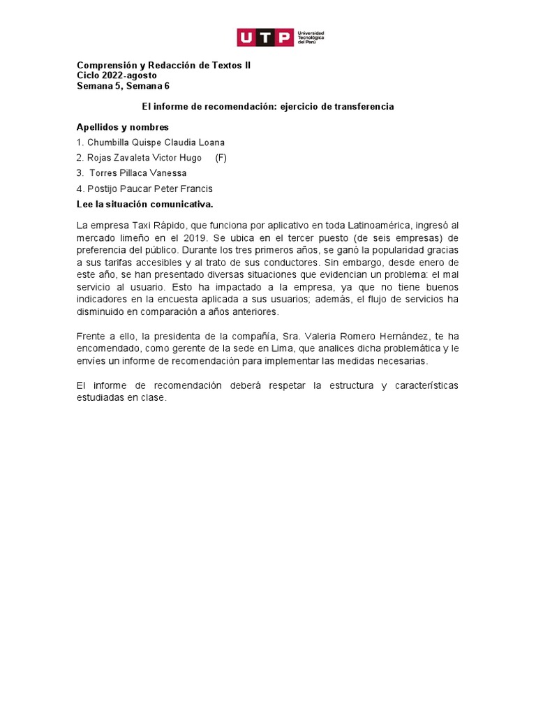 S05 y S06 - El Informe de Recomendación - Ejercicio de Transferencia ...