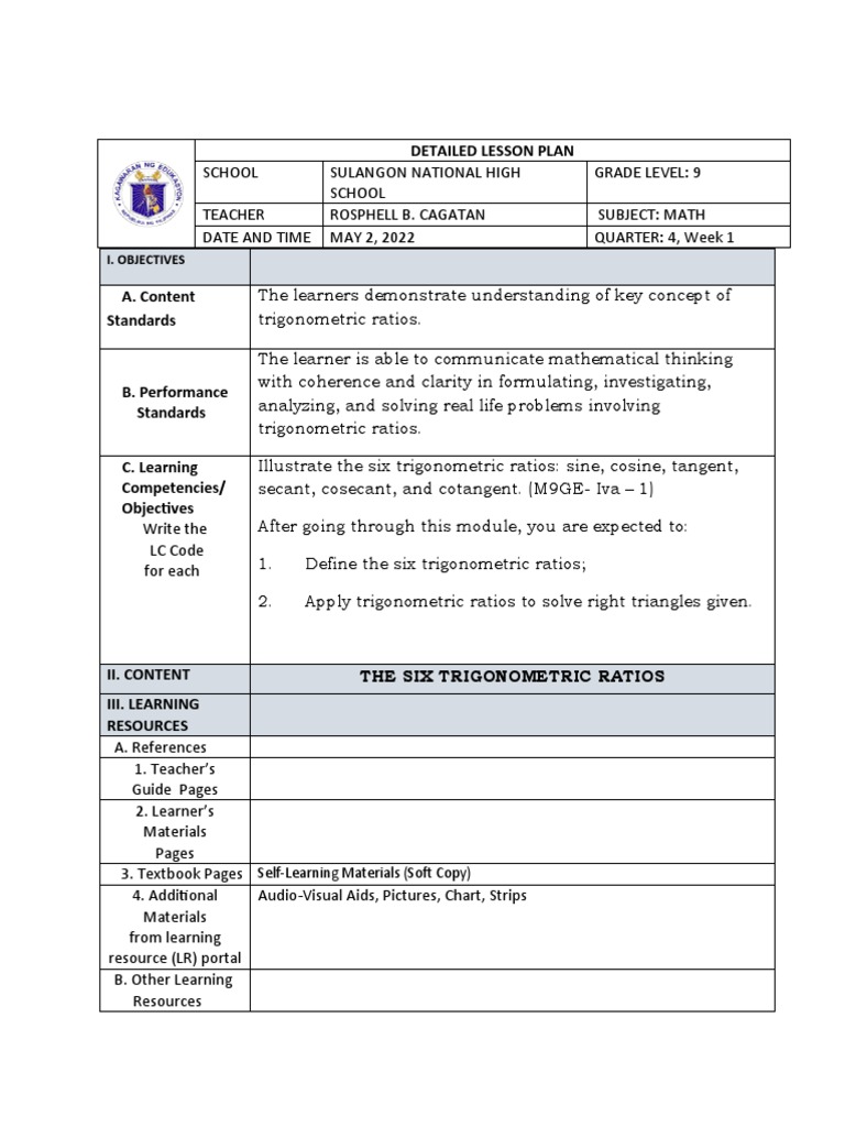 Lesson Plan | PDF | Trigonometric Functions | Trigonometry