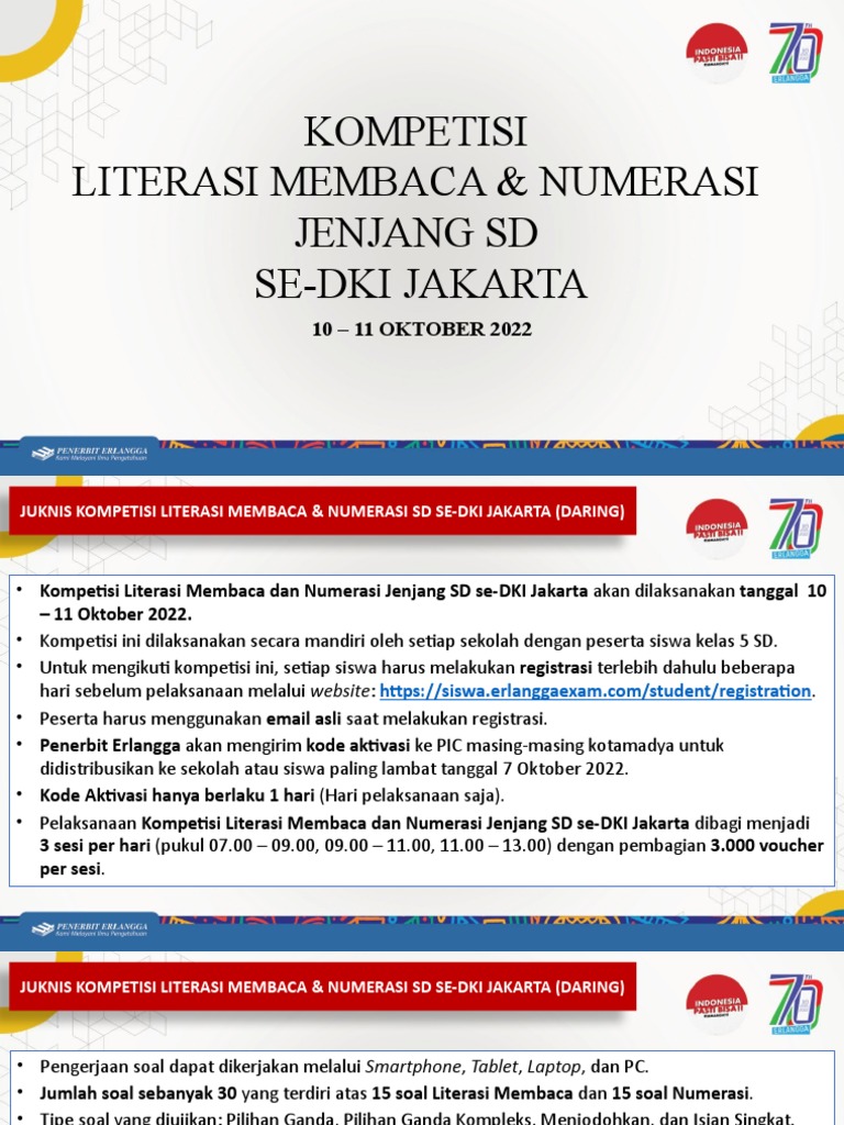 Rev Juknis Kompetisi Literasi Numerasi SD Dki Jakarta 2022 - 1 | PDF