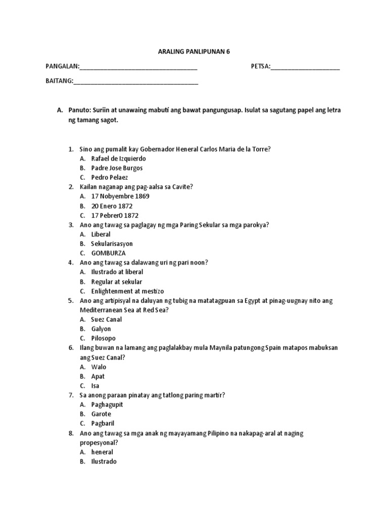ARALING PANLIPUNAN 6 summat | PDF