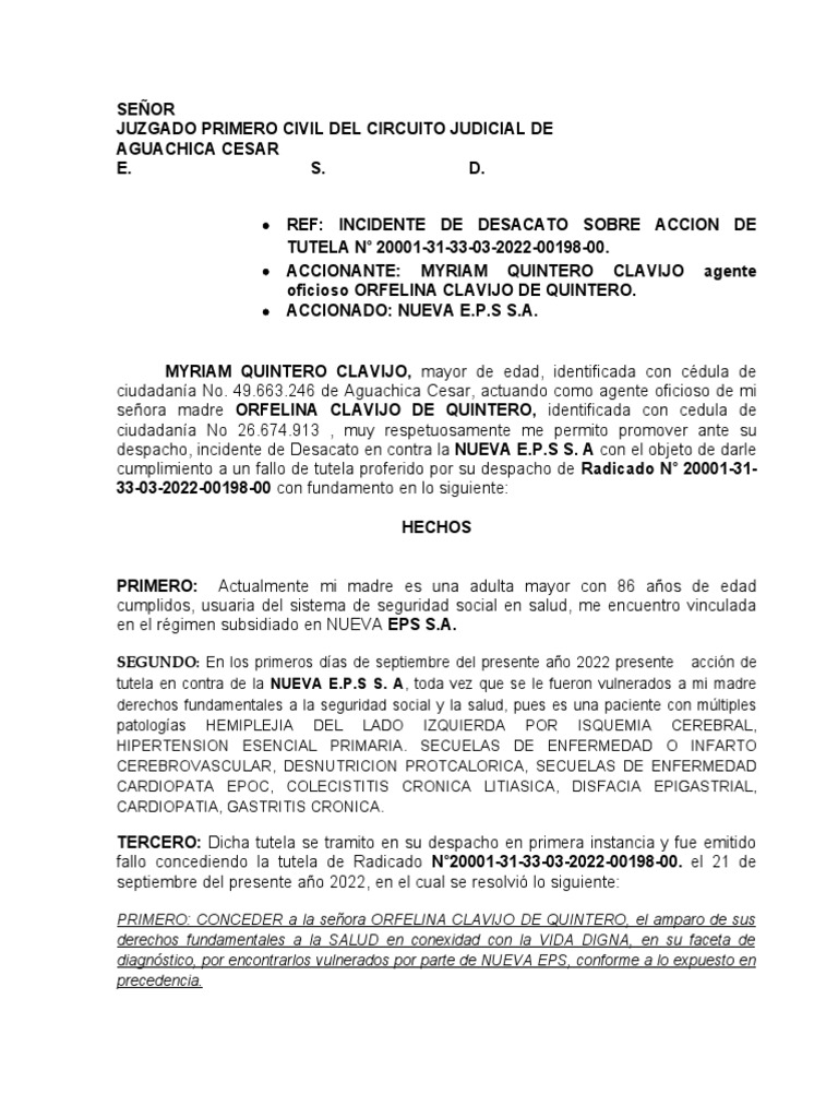 Desacato a Tutela de Salud en EPS | PDF | Constitución | Sentencia (ley)