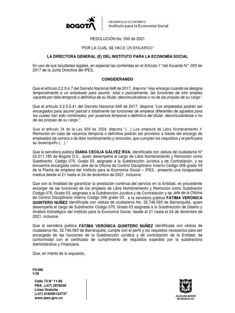 RESOLUCION No. 550 DE 2021 Fatima Quintero Nunez | PDF