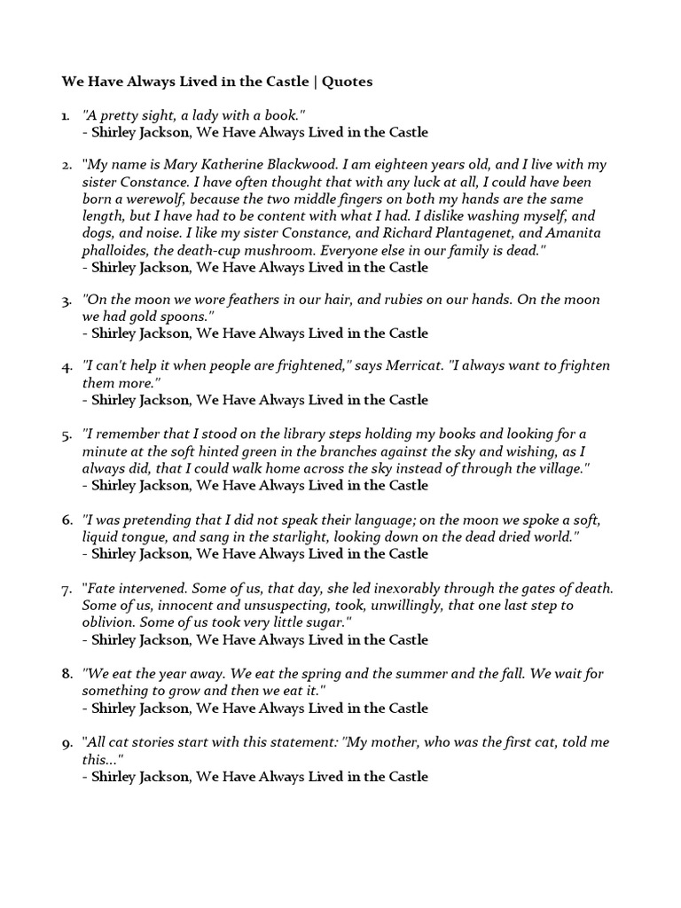 Representative Quotes and Insights from Shirley Jackson's Novel "We ...