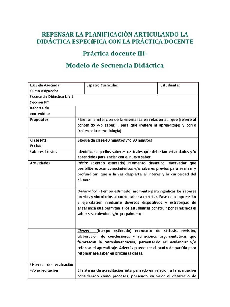 Modelo de Secuencia Didáctica | PDF | Evaluación | Aprendizaje