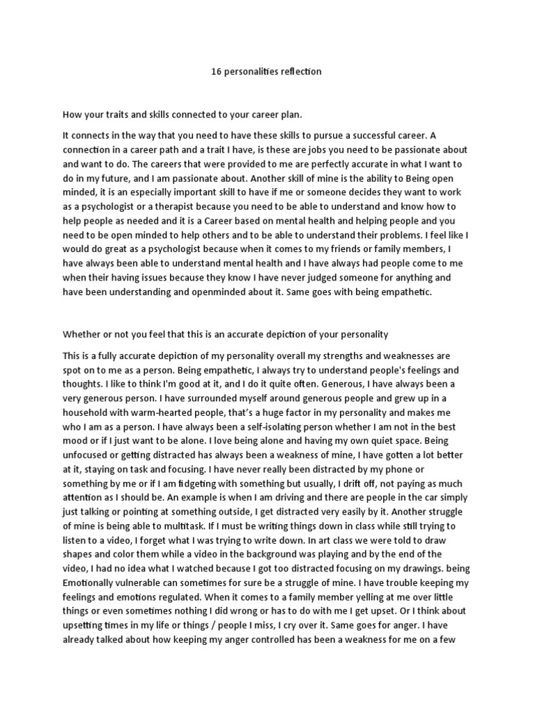 16 Personalities Reflection | Download Free PDF | Empathy | Anger