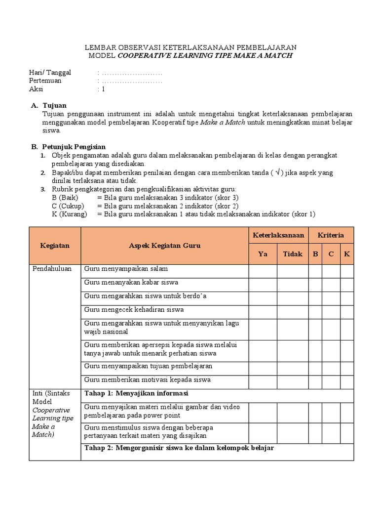 Lembar Observasi Aktivitas Guru Dalam Keterlaksanaan Pembelajaran | PDF