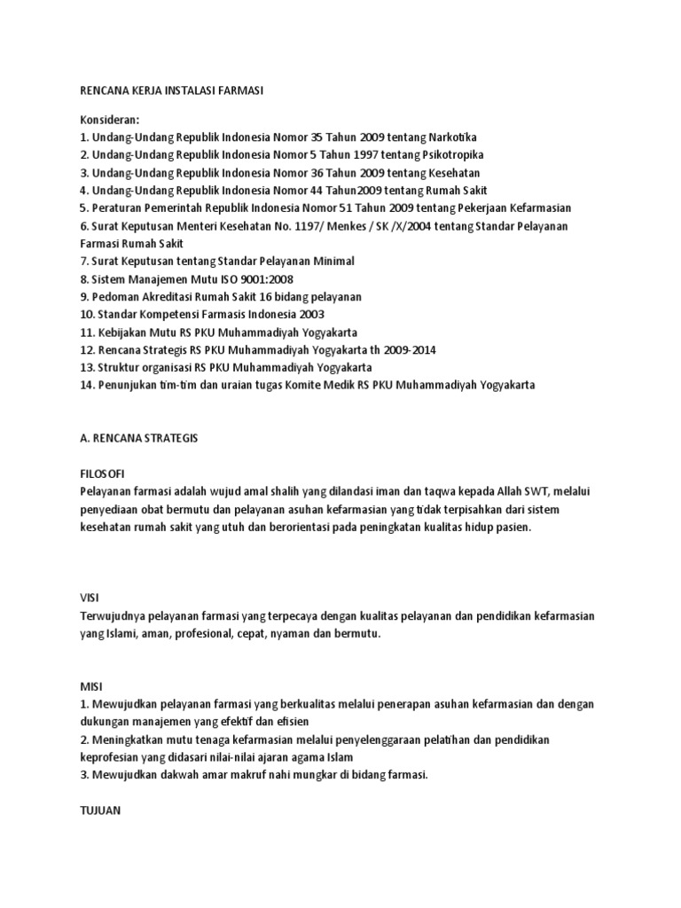 Contoh - RENCANA KERJA INSTALASI FARMASI | PDF