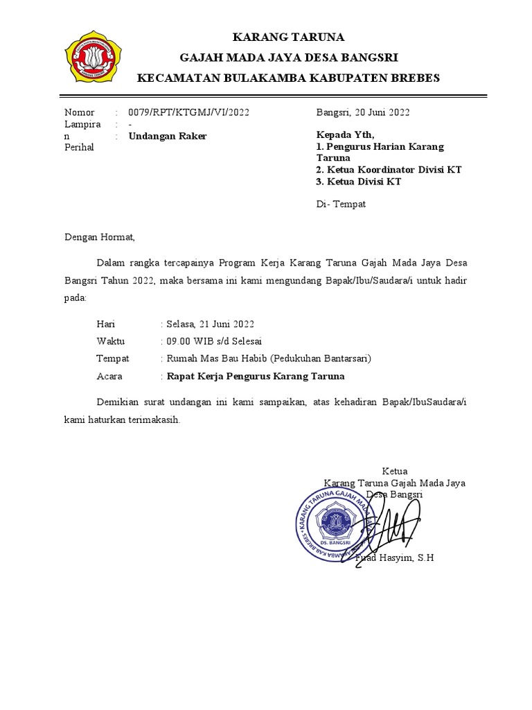 Undangan Rapat Pra Raker KTGMJ | PDF