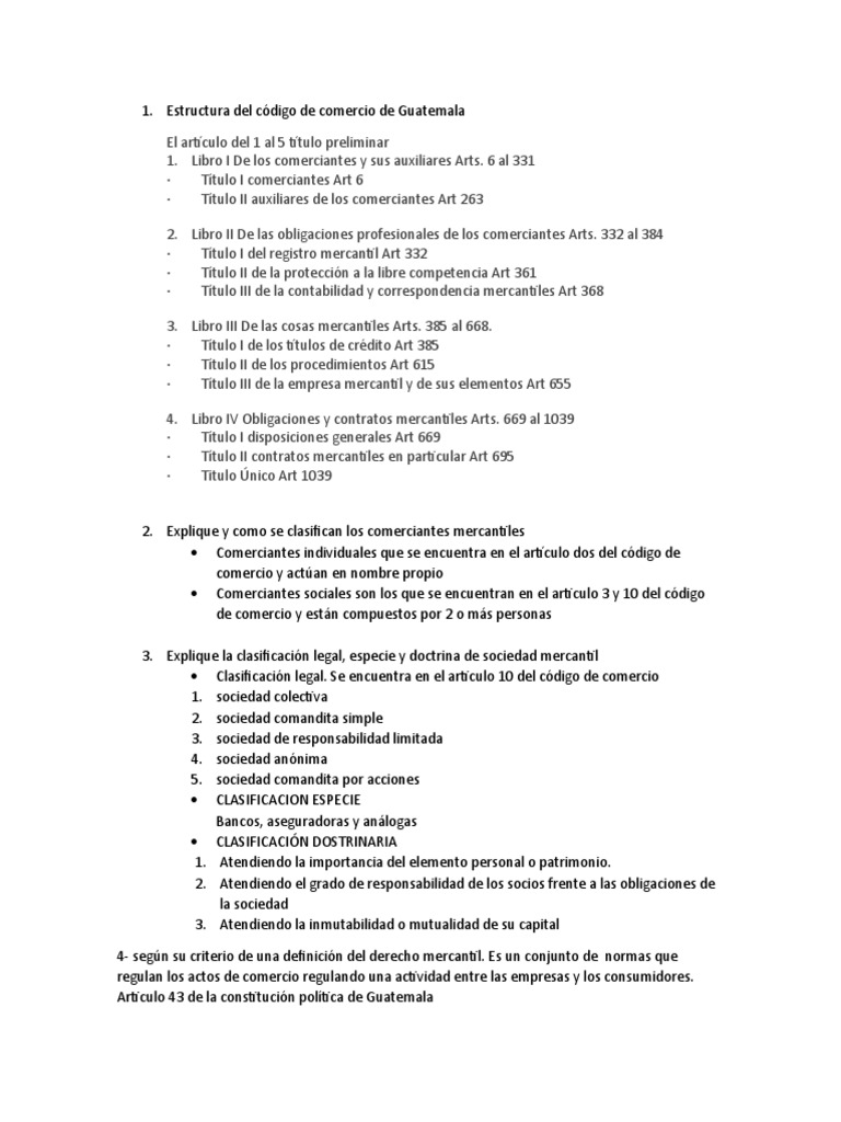 Estructura Del Código de Comercio de Guatemala | PDF | Sociedad de responsabilidad limitada ...