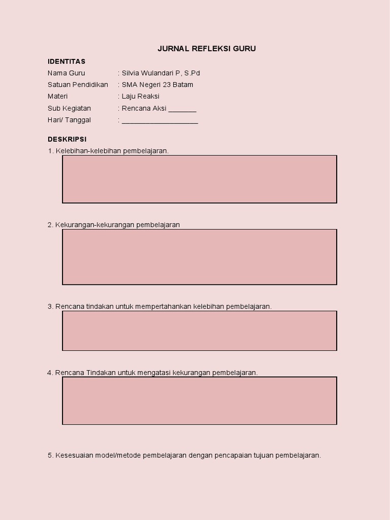 Instrumen Refleksi Pembelajaran Silvia | PDF