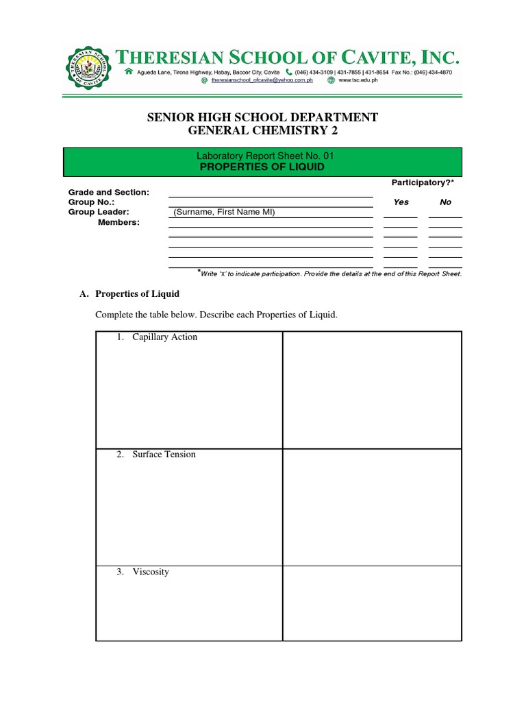 Laboratory Report Sheet 01 - Properties of Liquid | PDF | Liquids | Viscosity