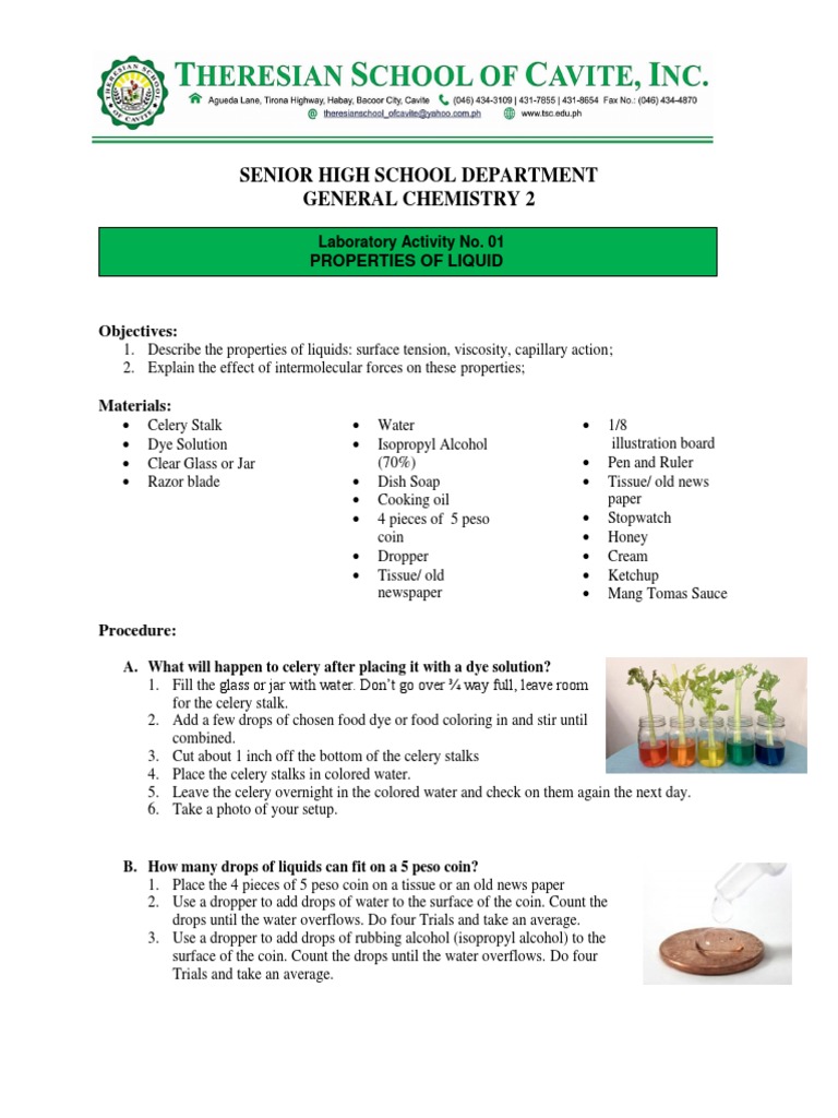 Laboratory Activity No. 01 - Properties of Liquid | PDF | Liquids | Water