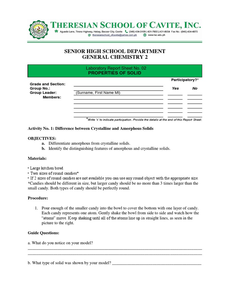 Crystalline vs Amorphous Solids Lab Guide | PDF | Solid | Melting Point