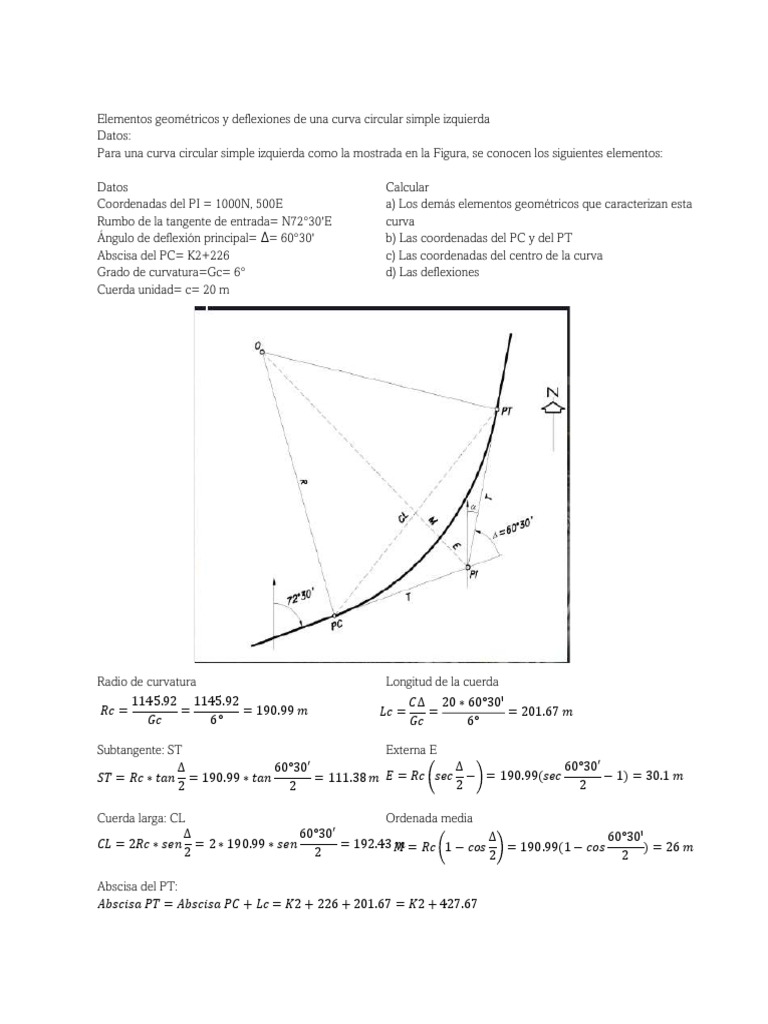 Cálculo de Curvas Horizontales Simples | PDF | Curva | Medida Geométrica