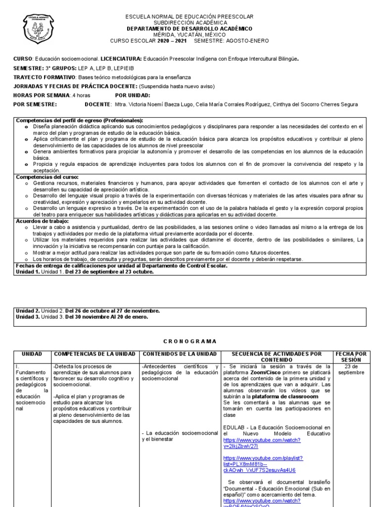 Planeación Educación Socioemocional 2021-2020 | PDF