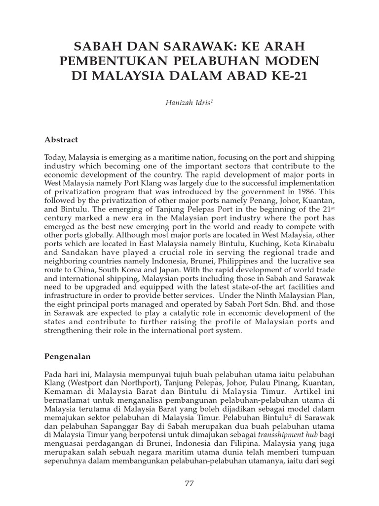 Port Development in Sabah and Sarawak: Towards the Establishment of ...
