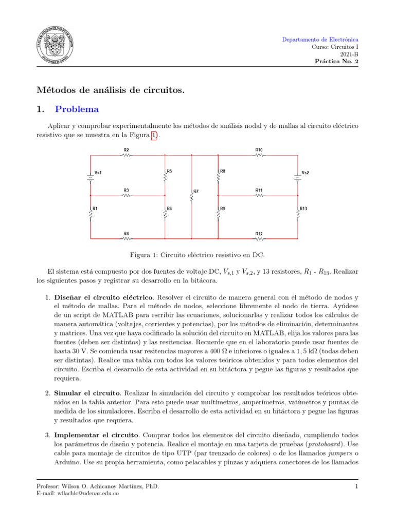 Análisis y simulación de un circuito eléctrico resistivo utilizando los métodos de nodos y ...