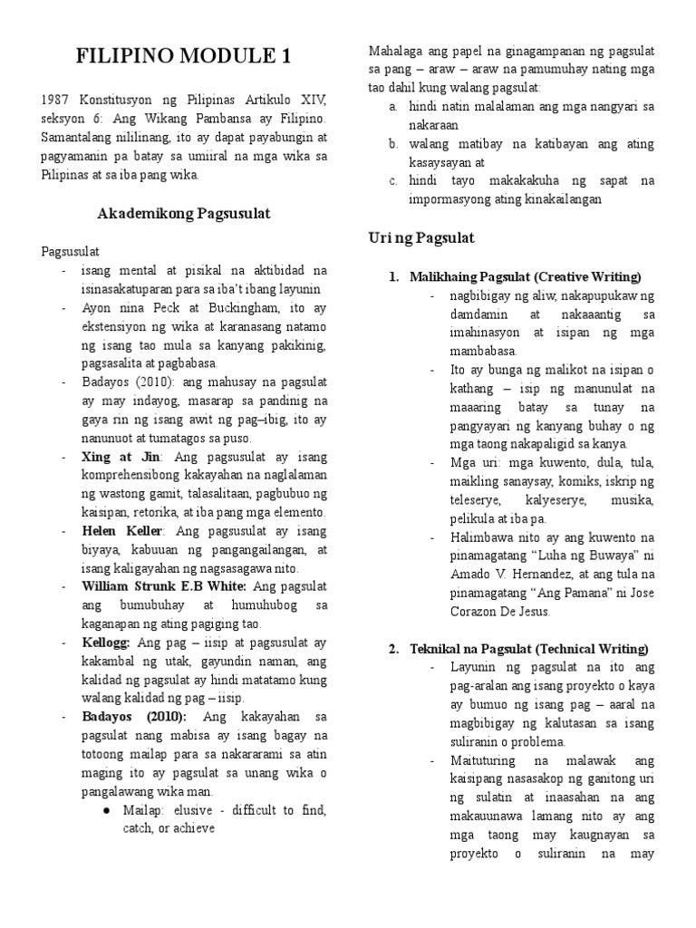 Filipino Module 1 | PDF