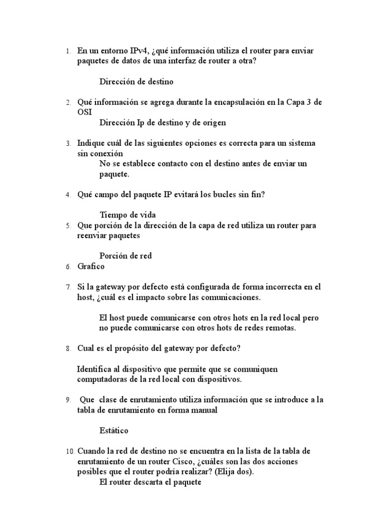 Examen De Cisco Capitulo 5 Pdf Enrutador Computación Protocolos