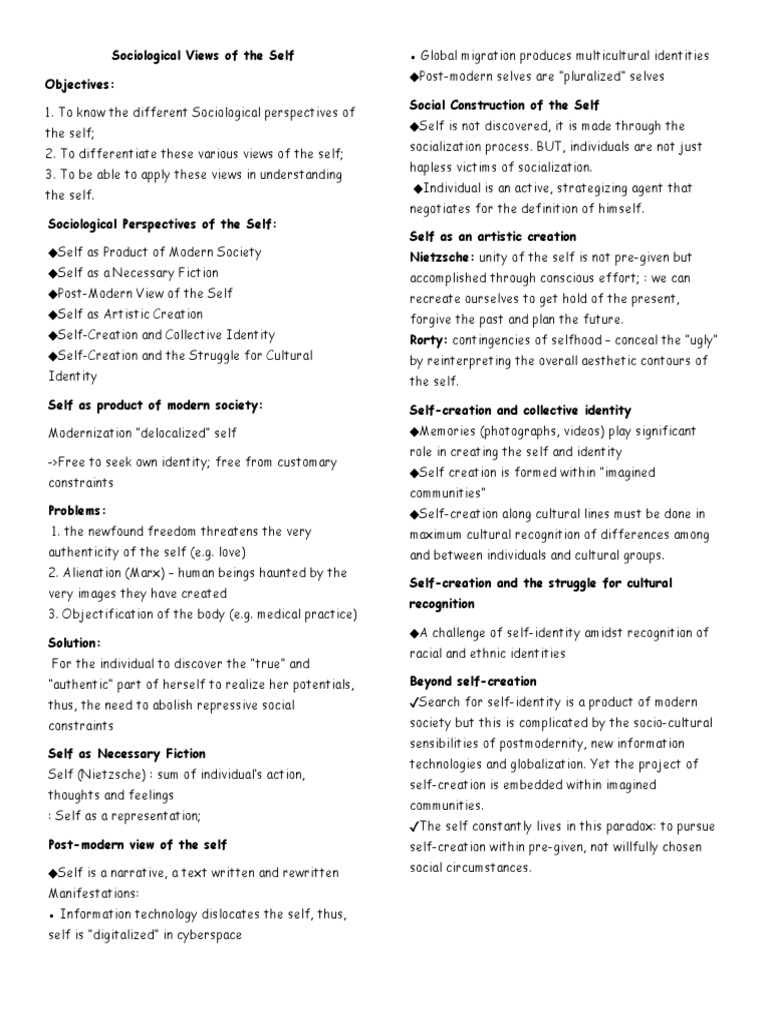 Sociological Views of The Self - Uts | PDF | Self | Identity (Social ...