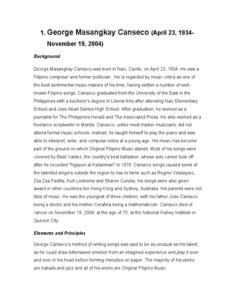 George Canseco, Filipino composer who wrote "Kapantay ay Langit | PDF ...