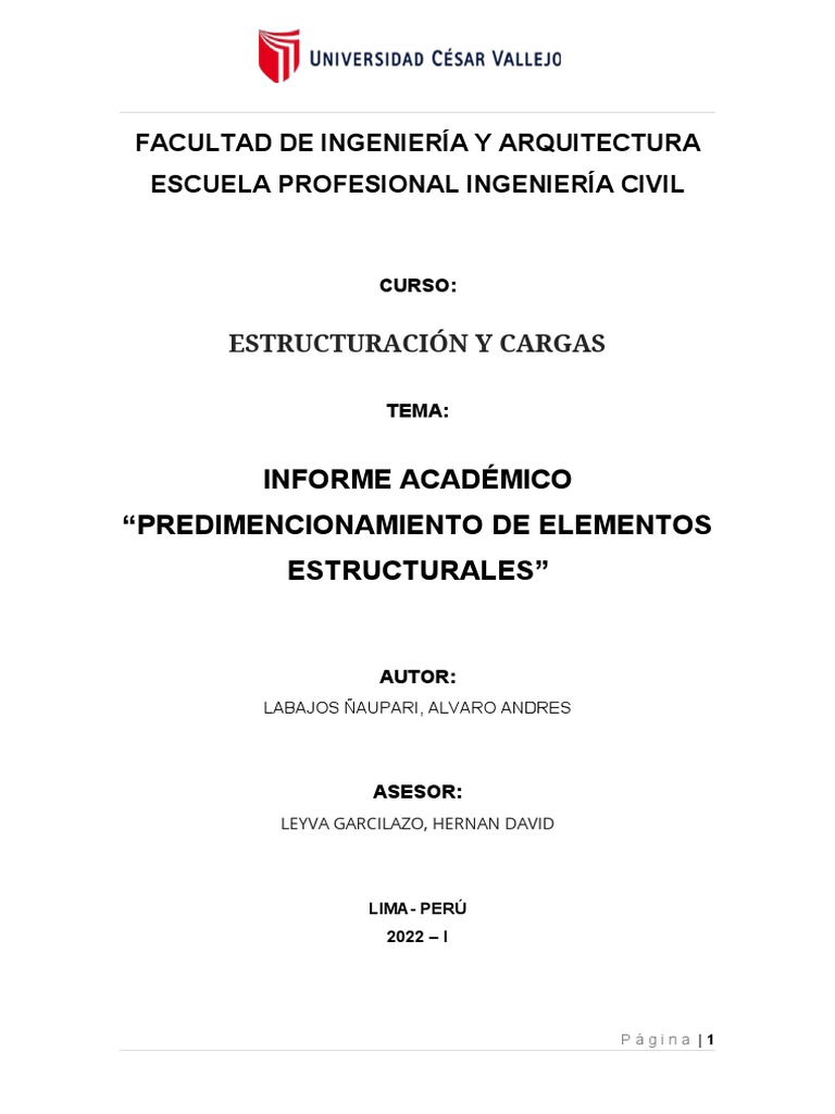 Informe Academico Predimesionamiento de Elementos Estructurales | PDF | Sectores Economicos
