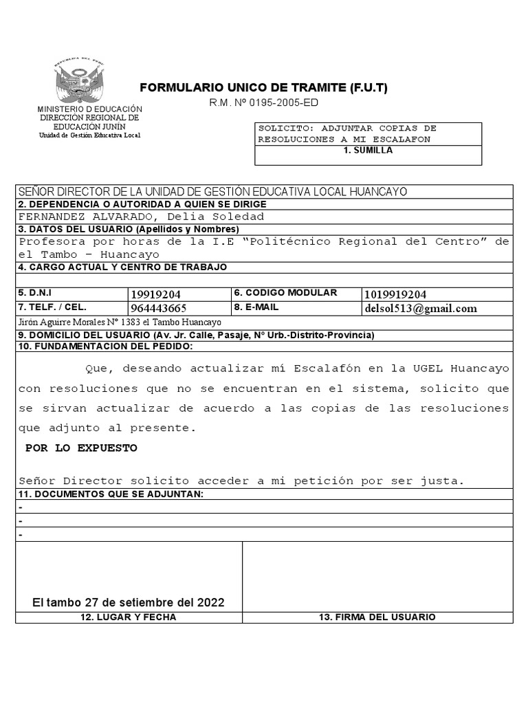 Formulario Unico de Tramite | PDF