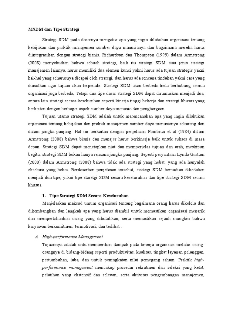 MSDM Dan Tipe Strategi | PDF | Karier & Perkembangan