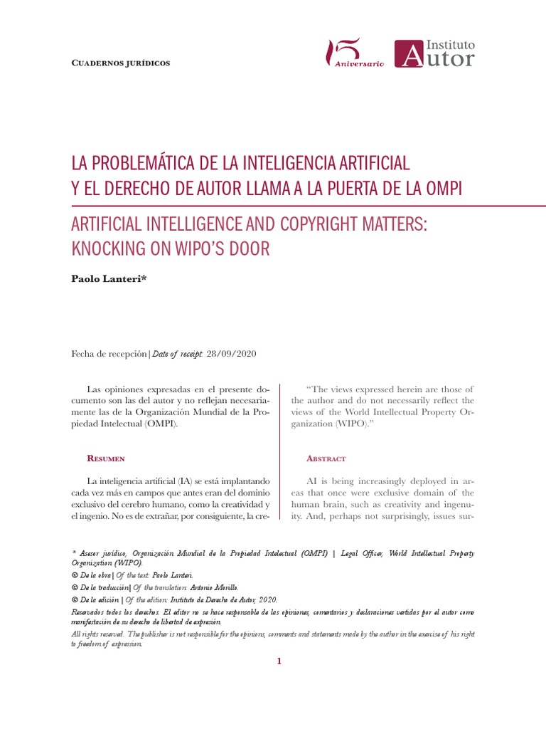 ARTIFICIAL INTELLIGENCE AND COPYRIGHT MATTERS at WIPO | PDF ...