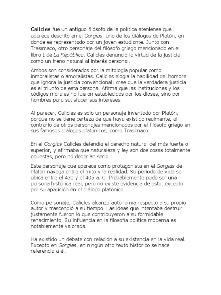 Calicles | PDF | Platón | Filosofía griega antigua