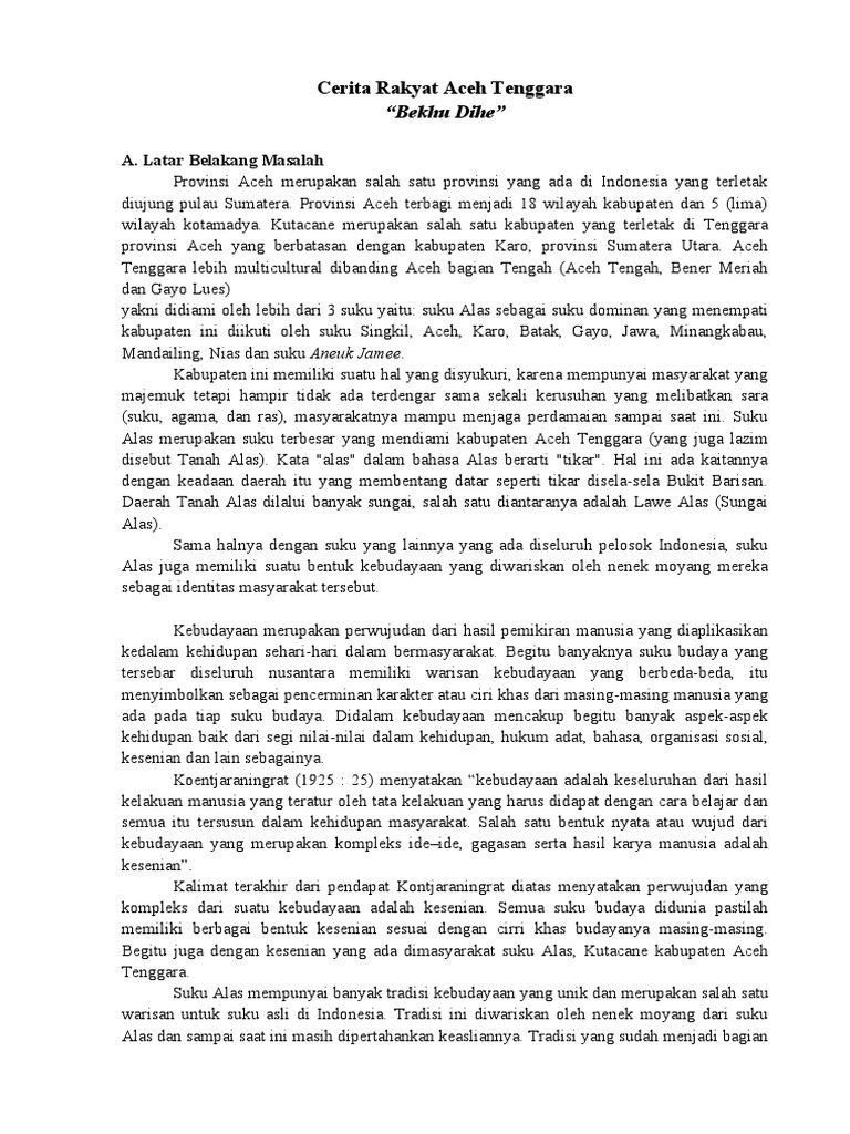 Cerita Rakyat Aceh Tenggara | PDF