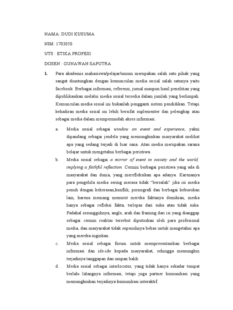 Dudi Kusuma - UTS - Etika Profesi | PDF