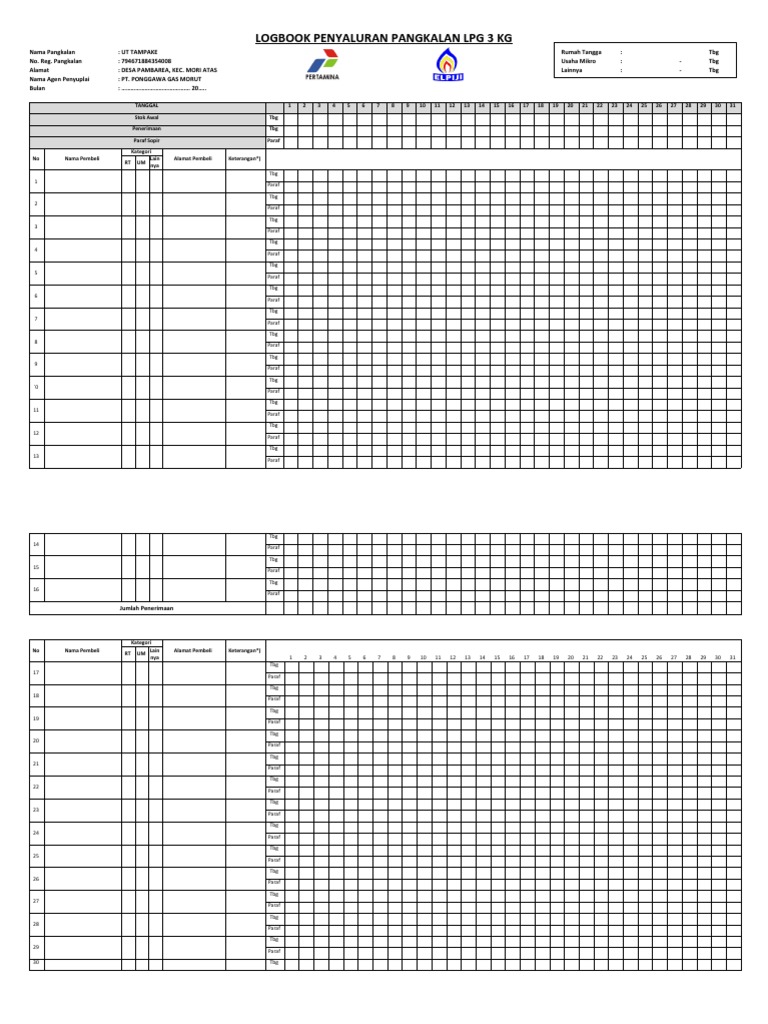 Logbook Penyaluran Pangkalan LPG 3 KG - 50 | PDF