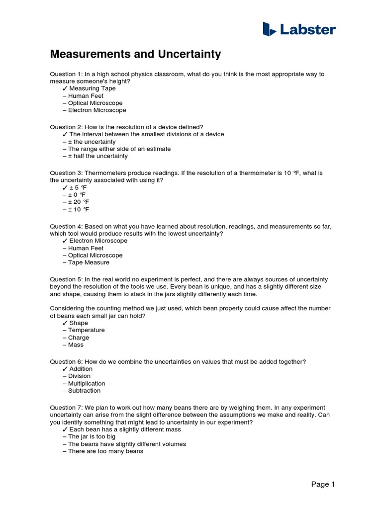 3questions Measurements and Uncertainty | PDF | Measurement | Uncertainty