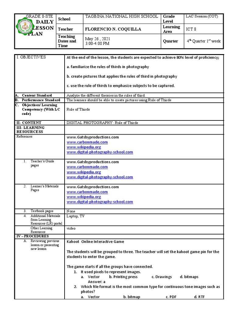 Demo-Teaching-Lesson-Plan ICT 8 demo tom | PDF | Educational Technology ...