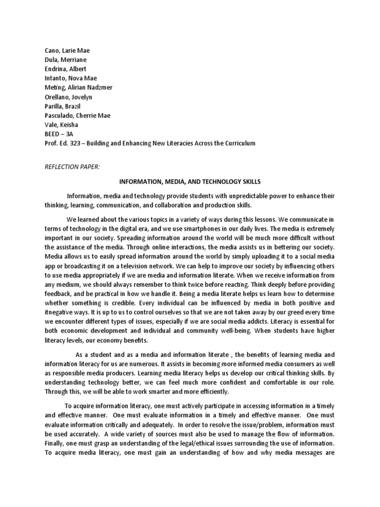 Developing Information, Media and Technology Literacy: A Reflection on ...