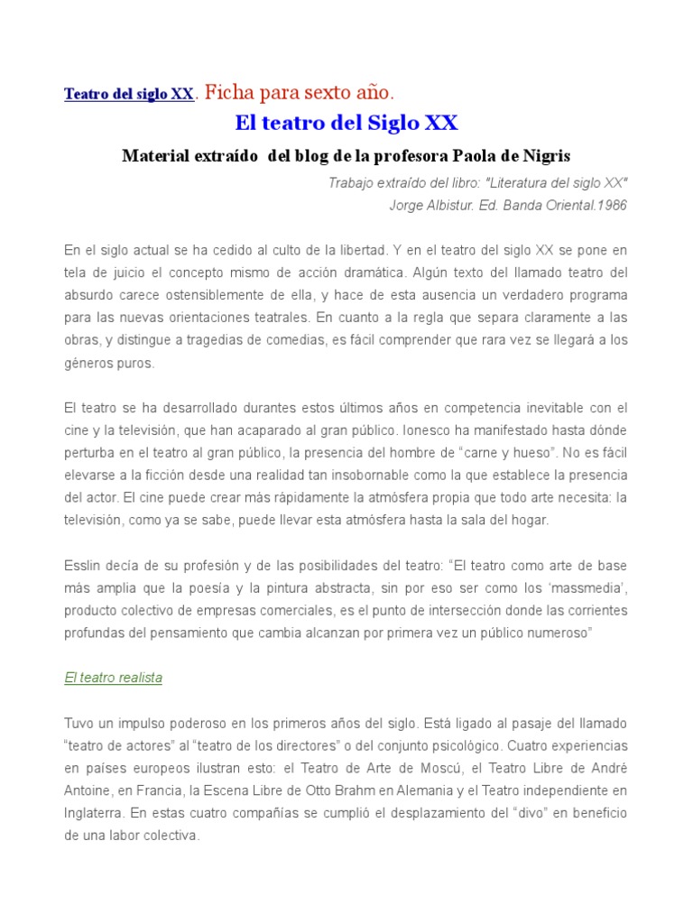 Teatro+Del+Siglo+XX +Sexto+Año | PDF