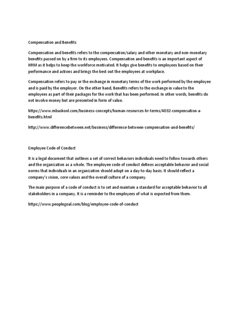 Compensation&Benefits CodeofConduct | PDF | Business